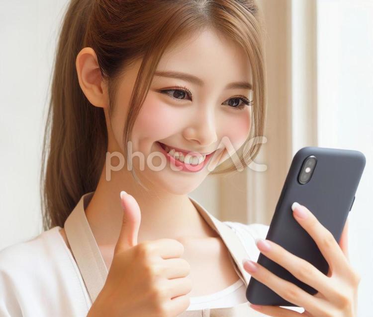 Snsを見ていいねのポーズをする美少女 No 29164937｜写真素材なら「写真ac」無料（フリー）ダウンロードok